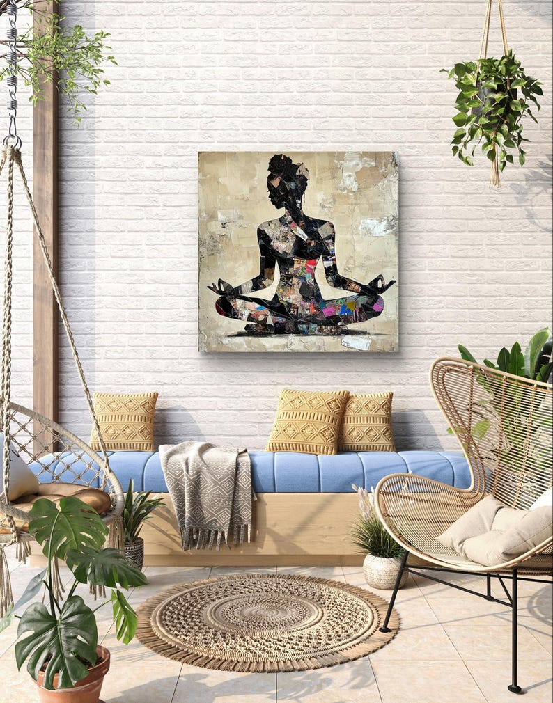 Yoga Silhouette Art Canvas Print, Hand-stretched Meditative Wall Decor ...