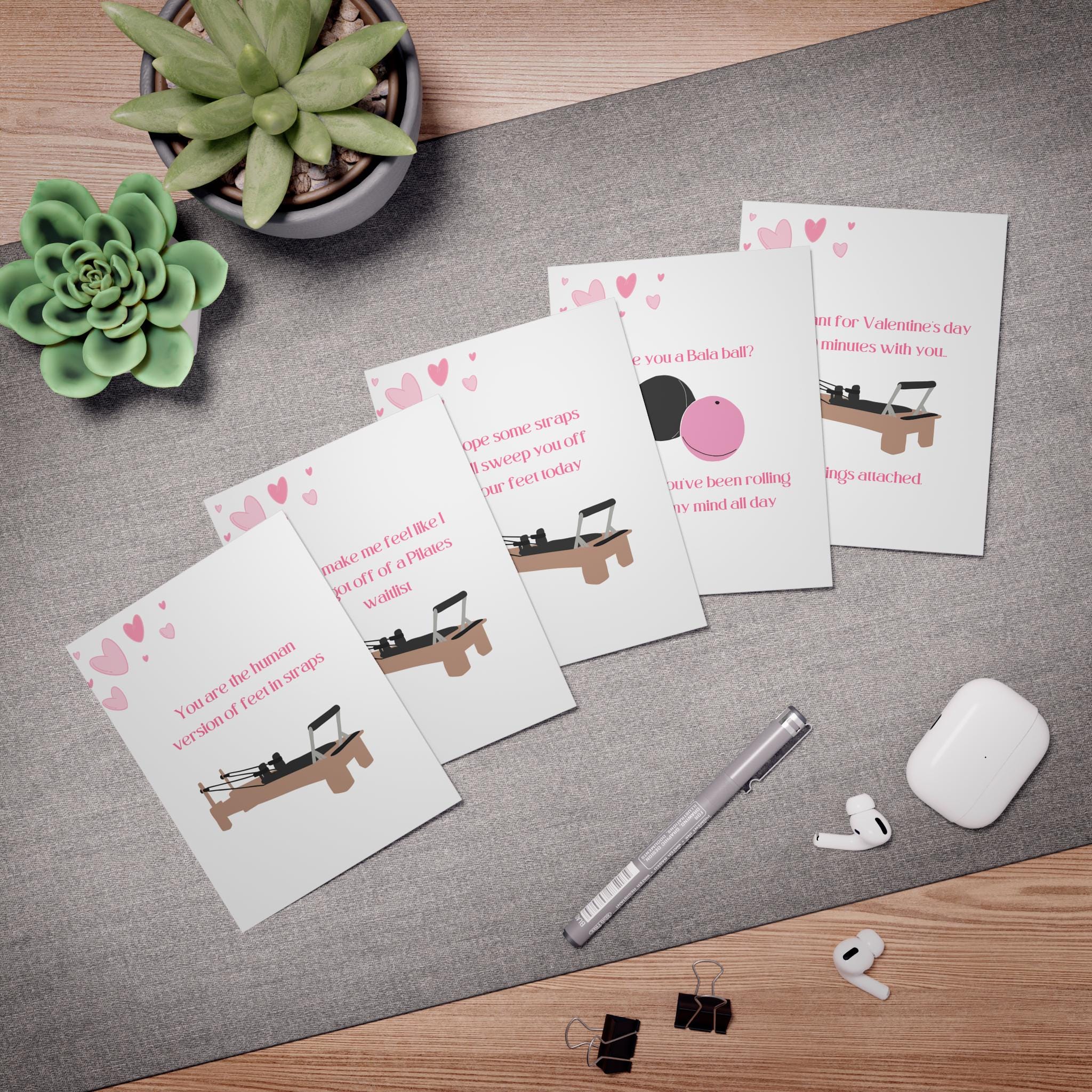 Pilates Themed Valentine's Day Cards 5-pack - Etsy
