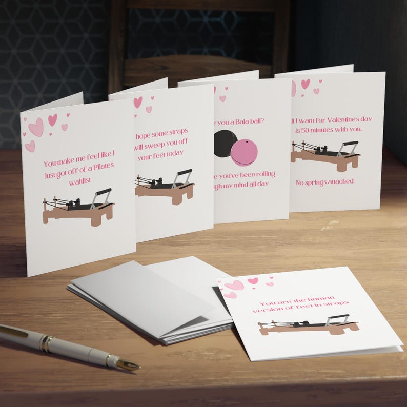 Pilates Themed Valentine's Day Cards 5-pack - Etsy