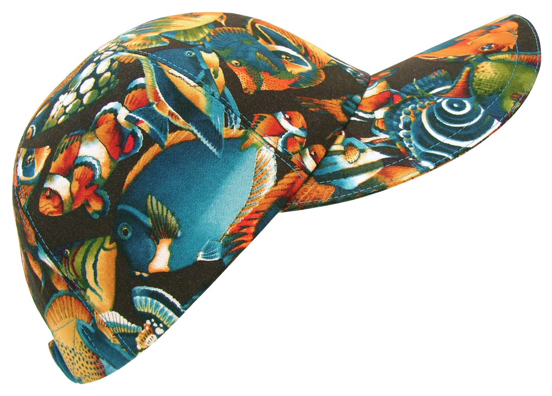 Night Fishin' - Tropical Fish Print Baseball Ball Cap - 100% Cotton ...