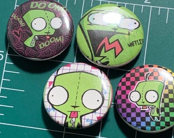 Invader Zim Gir With Rainbow Checkered Background Pin - Etsy