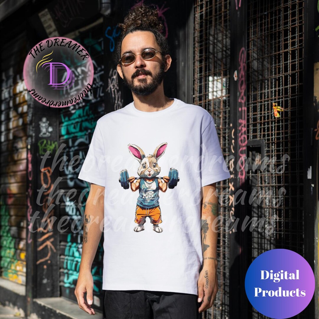 Gym Bunny Clipart – Cute Muscle Rabbit Digital Design for T-shirts ...