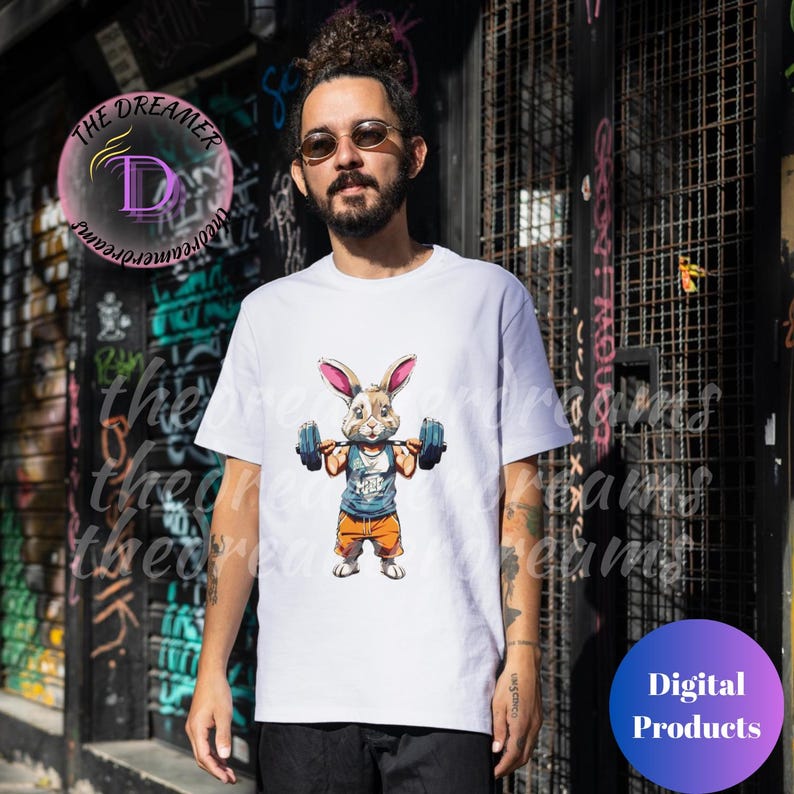 Gym Bunny Clipart – Cute Muscle Rabbit Digital Design for T-shirts ...