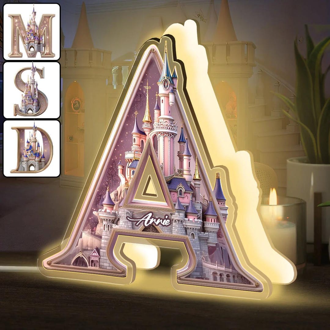 Magical Castle Alphabet Acrylic LED Night Light, Personalized Initial ...