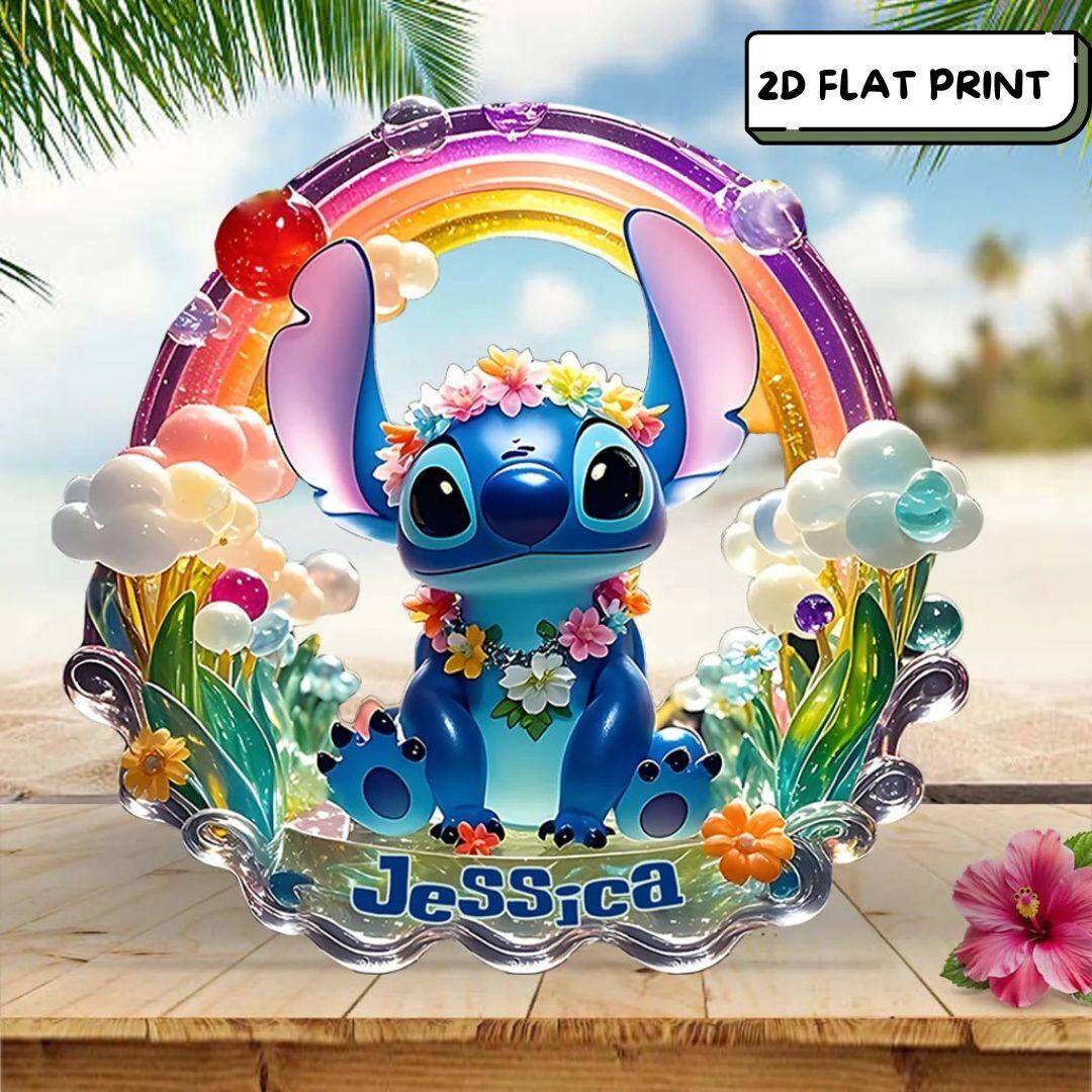 Personalized Hawaii Stitch Acrylic Plaque, Blue Monster in Rainbow Wave ...