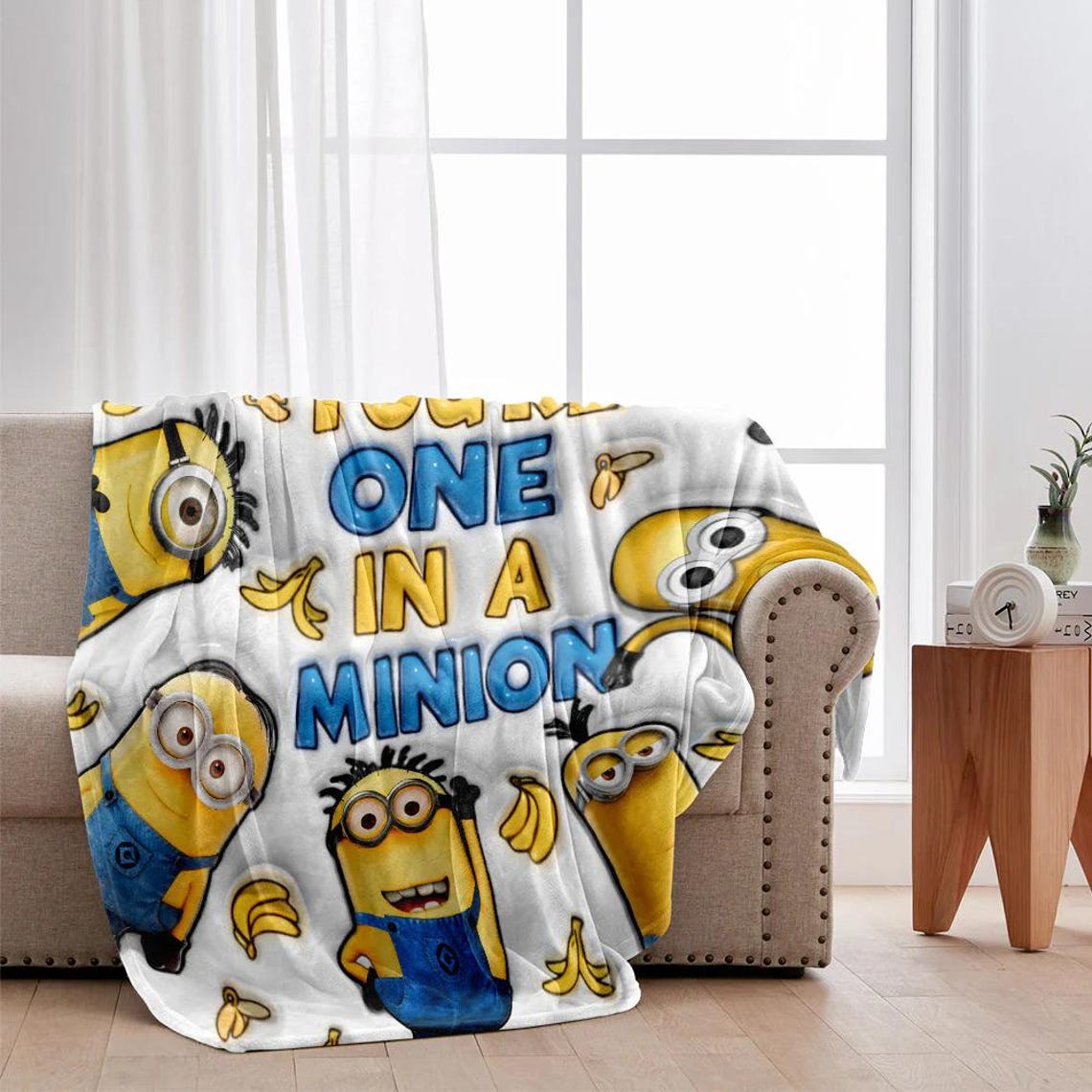 You're One in A Minion Personalized Cartoon Fleece Blanket, Yellow ...