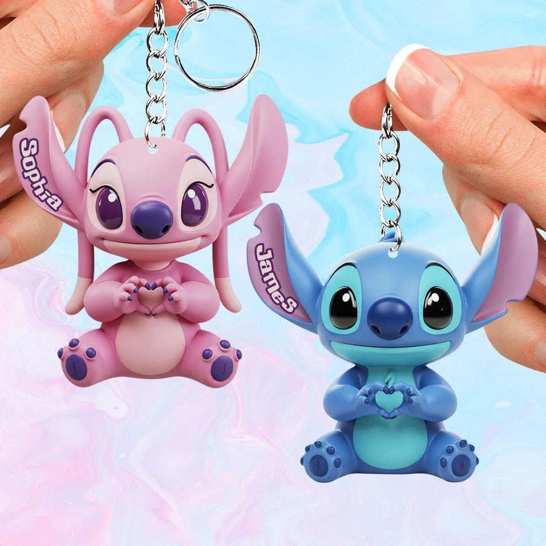 Personalized Stitch Flat Keychain for Stitch Fan, Angel Stitch Couple ...