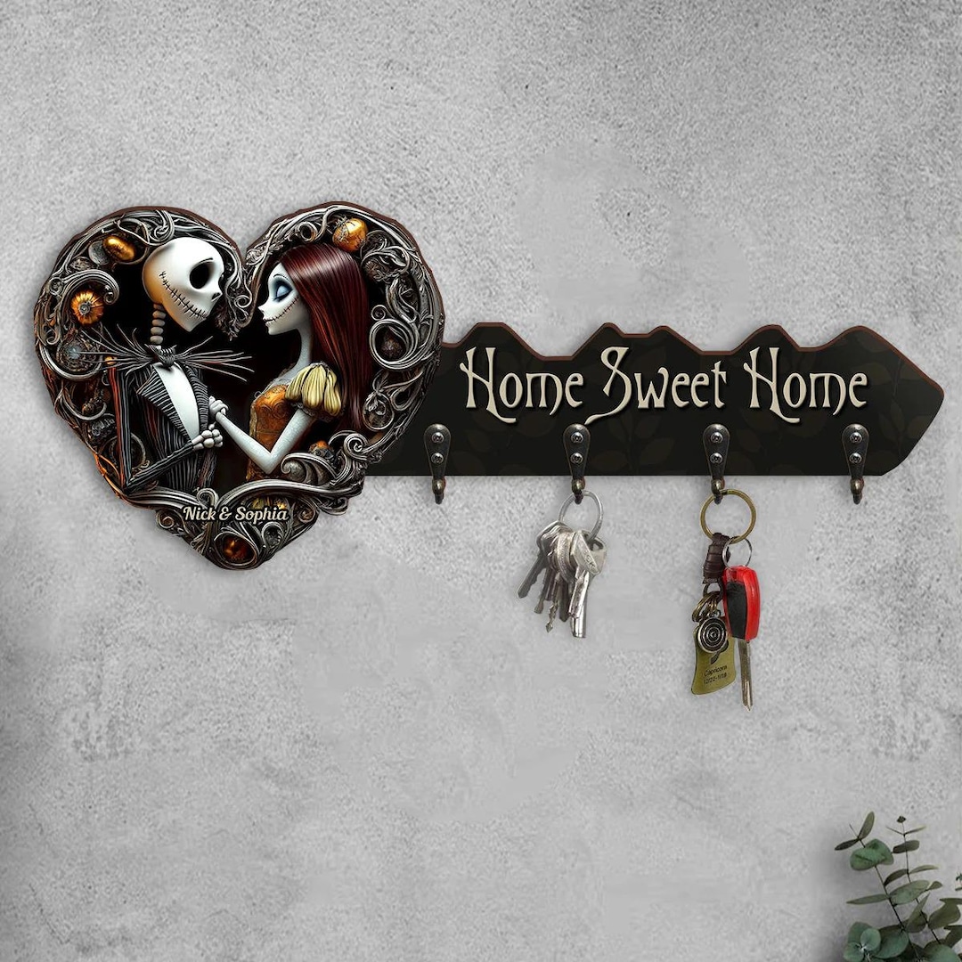 Home Sweet Home Personalized Nightmare Key Rack, Skull Couple Key ...