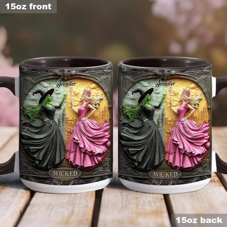 Pink Green Wicked Personalized Accent Mug, Witch Lady 3D Two Tone ...