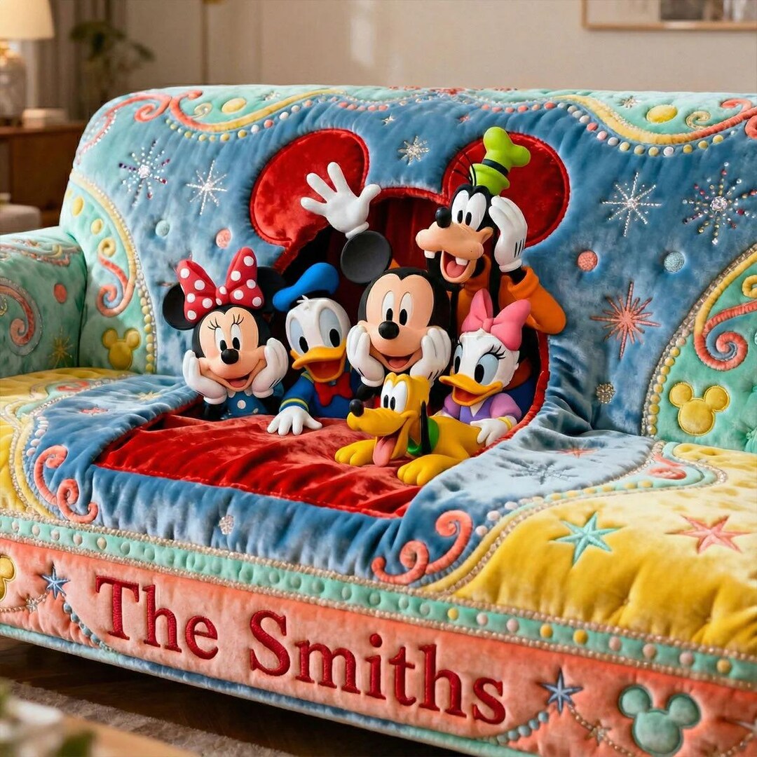 Personalized Family Magical Quilted Sofa Cover, Flat Printed Mouse and ...