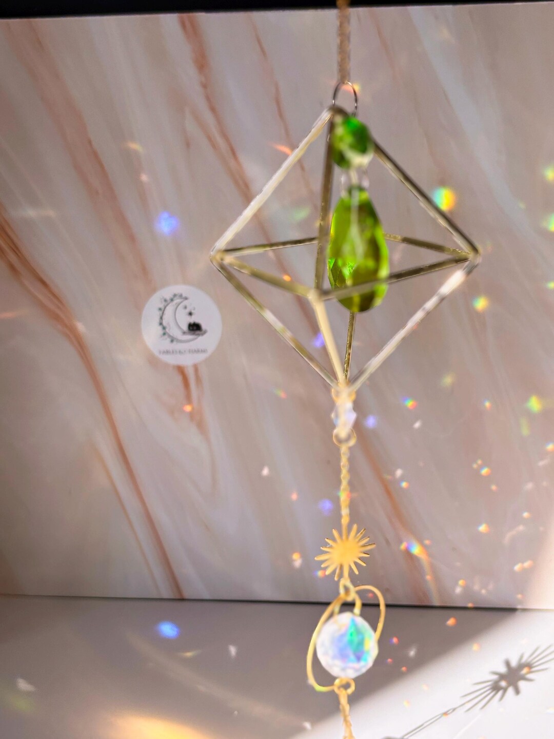 Emerald Pyramid Lightcatcher — Geometric Gold & Crystal Suncatcher - Etsy
