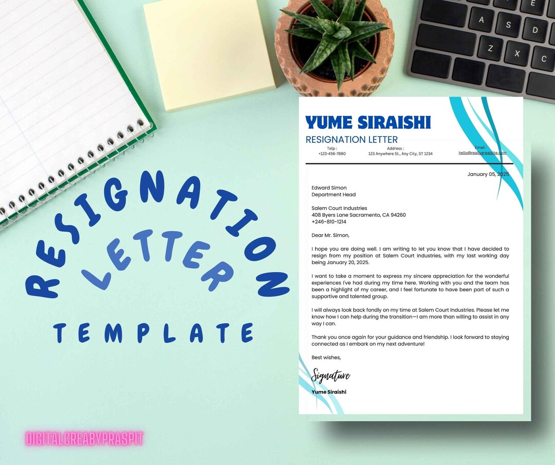 Resignation Letter Template, Professional Editable Design for Easy ...