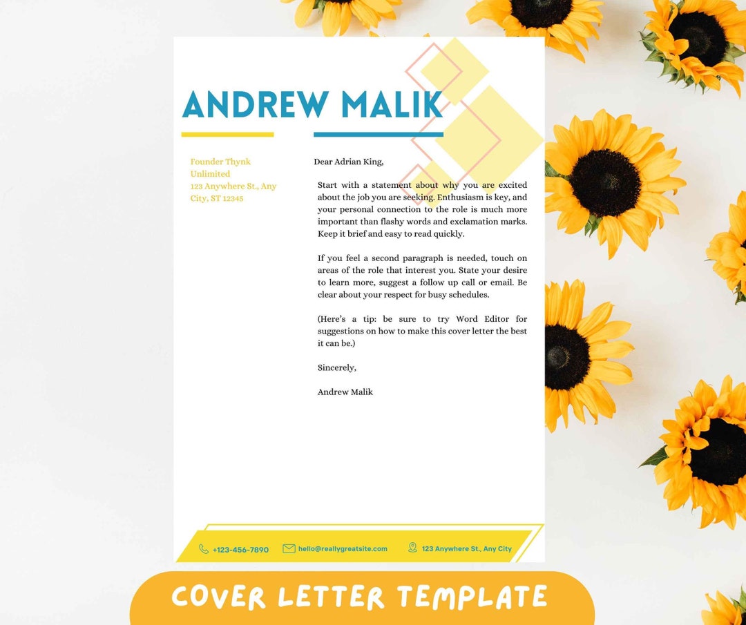 Cover Letter Template, Professional Design for Job Applications ...