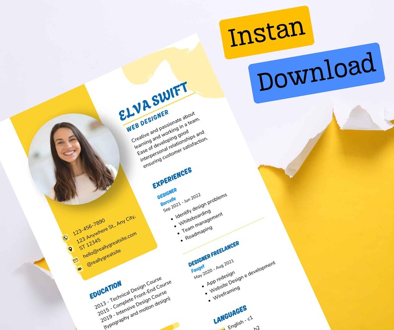 RESUME Template, PROFESSIONAL Cv Template With Photo, Editable Resume for Canva, Instan Download ...