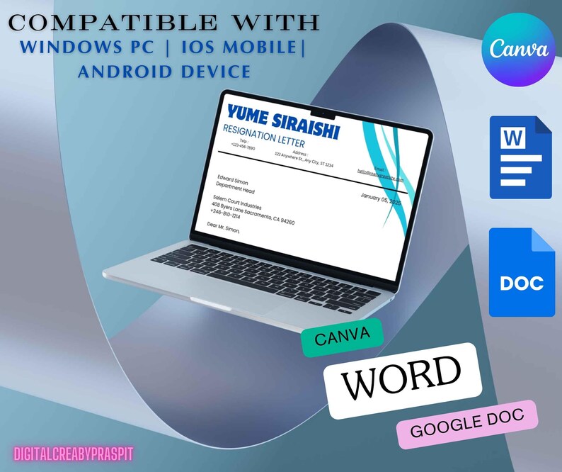 Resignation Letter Template, Professional Editable Design for Easy ...