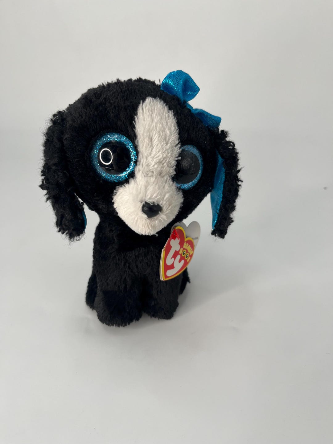 Ty Beanie Boos “tracey” the Black & White Puppy Dog W/ Blue Bow Medium ...