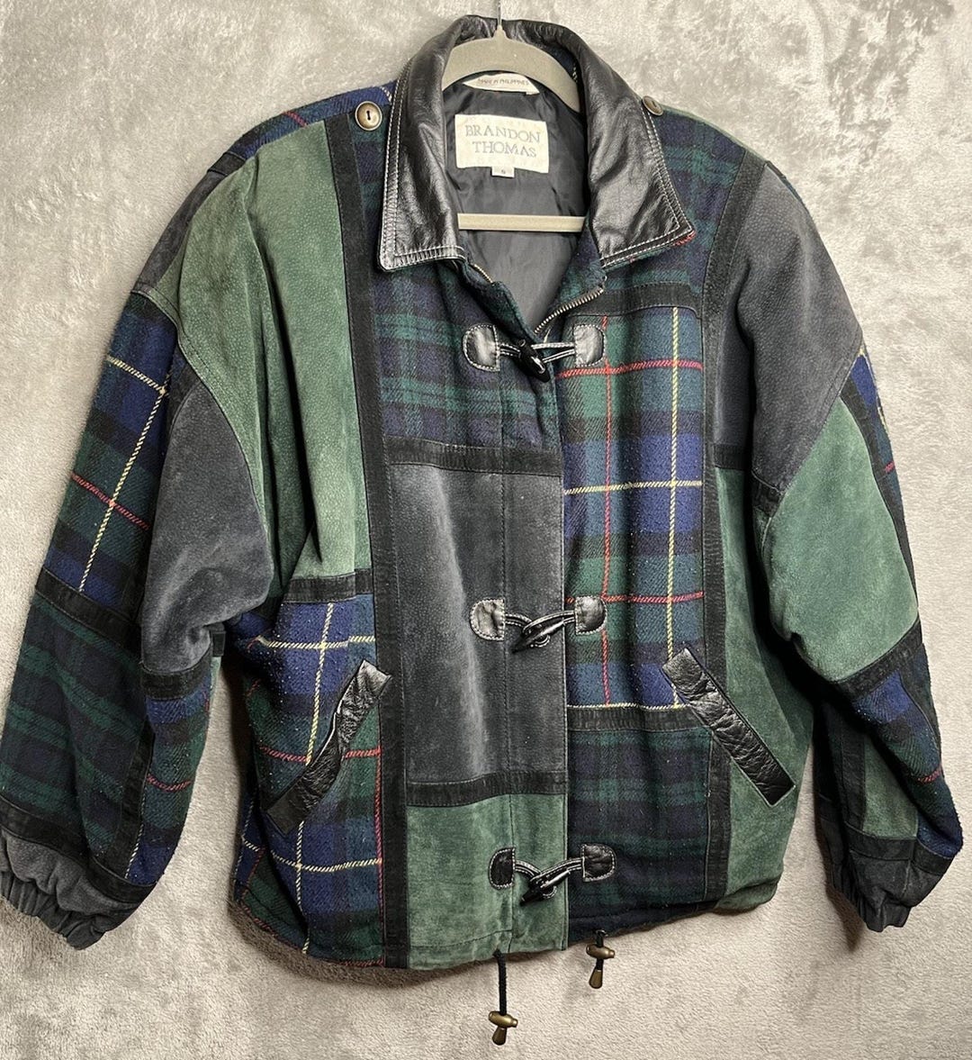 Vintage 90s Bomber Jacket Mens Small Patchwork Suede Leather Toggle ...