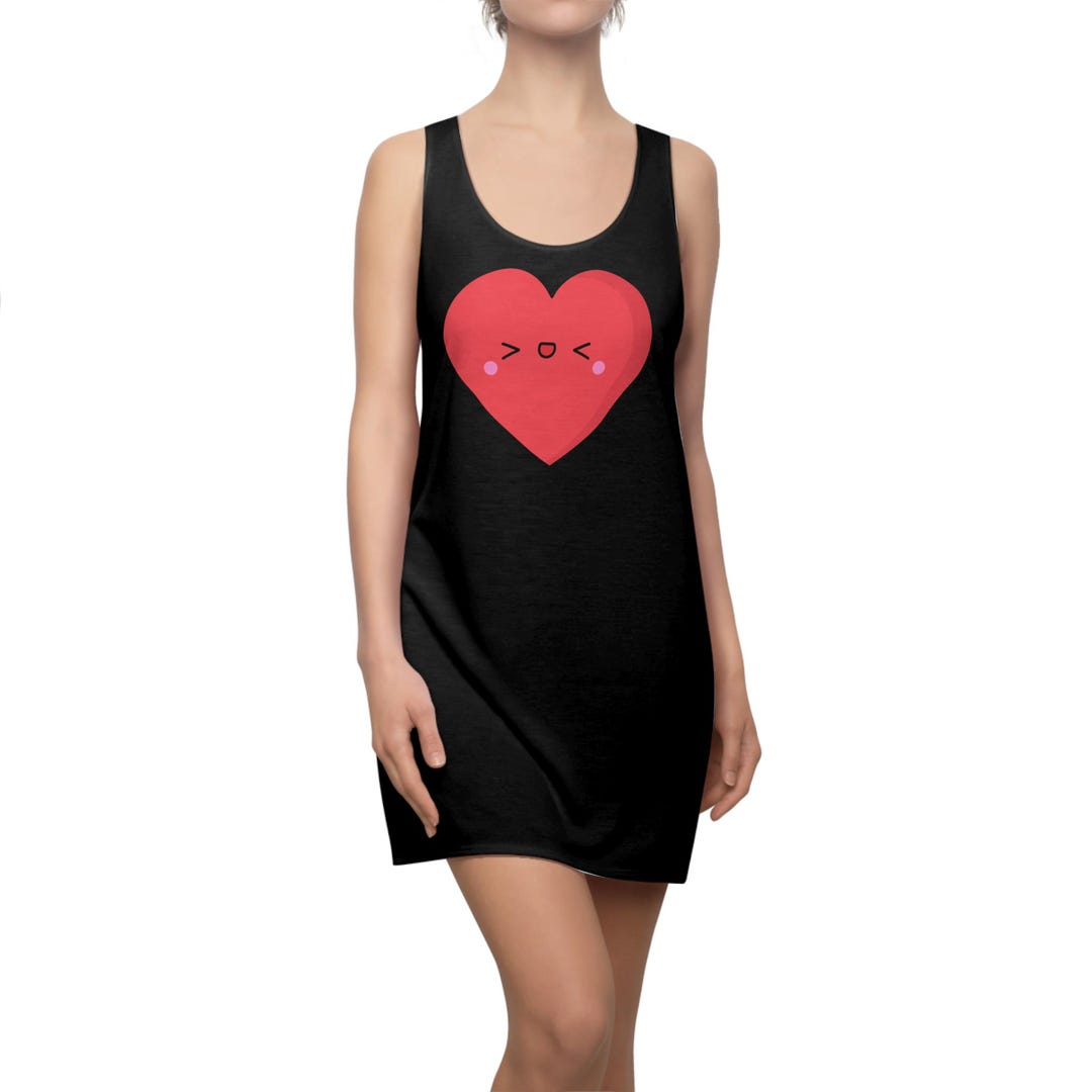 Black Women's Summer Dress With Heart Motif - Figure-hugging Mini Dress ...