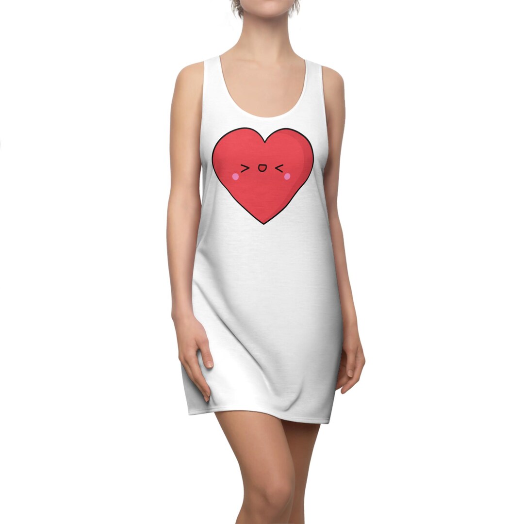 White Women's Summer Dress With Heart Motif - Figure-hugging Mini Dress ...