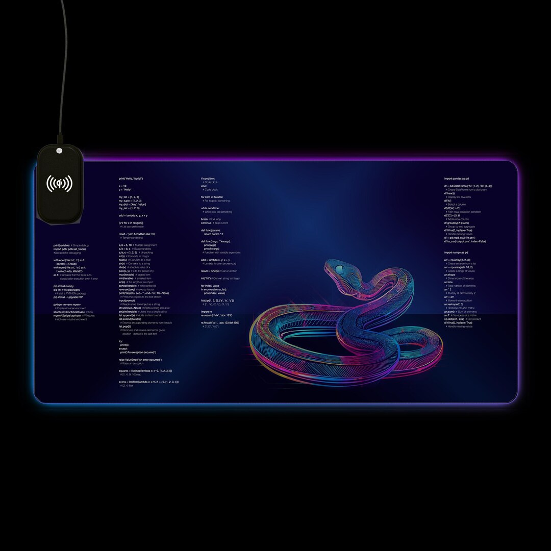 Python Hints Xlarge LED Gaming Mouse Pad, Wireless Charging - Etsy
