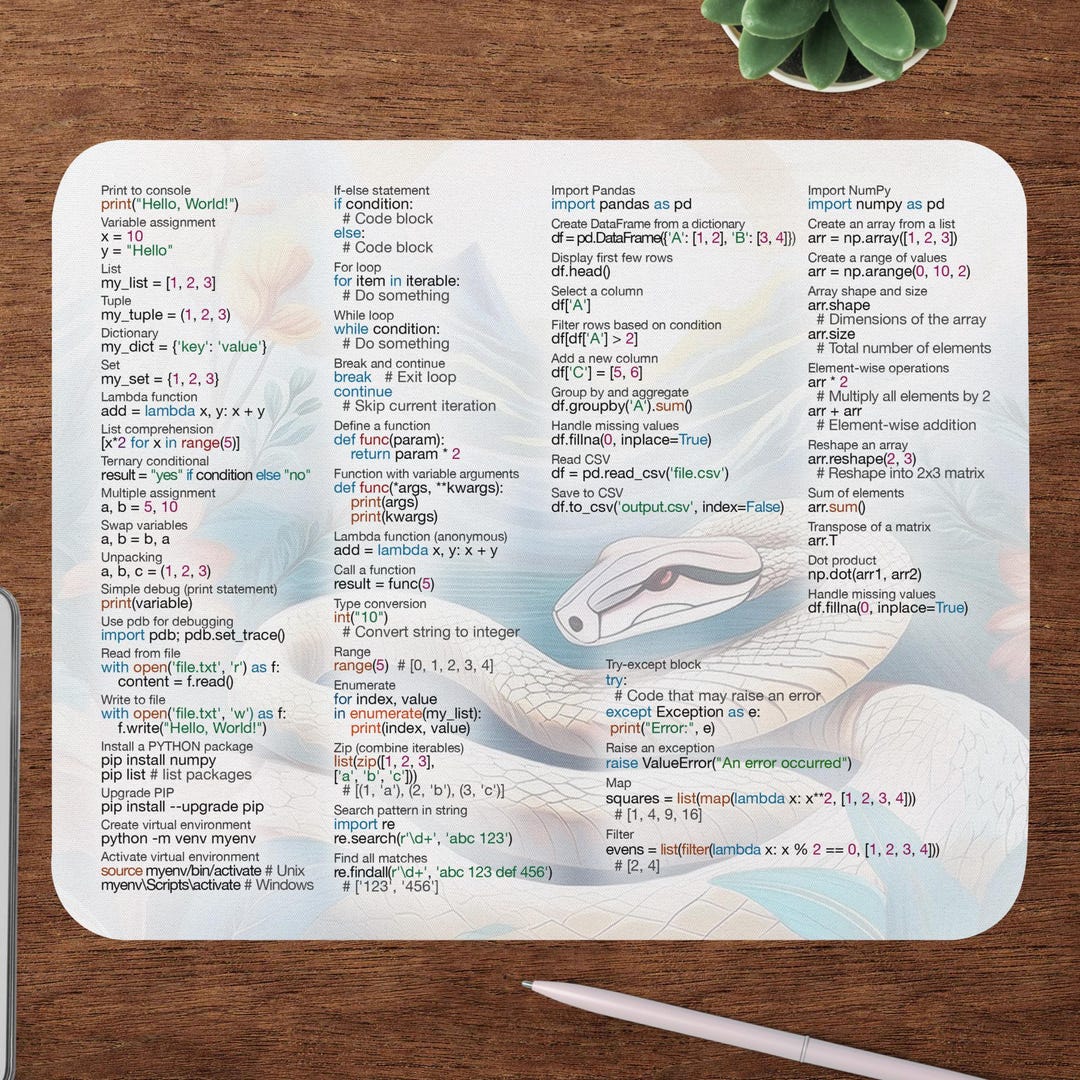 Python Helpful Hints White Mouse Pad - Etsy