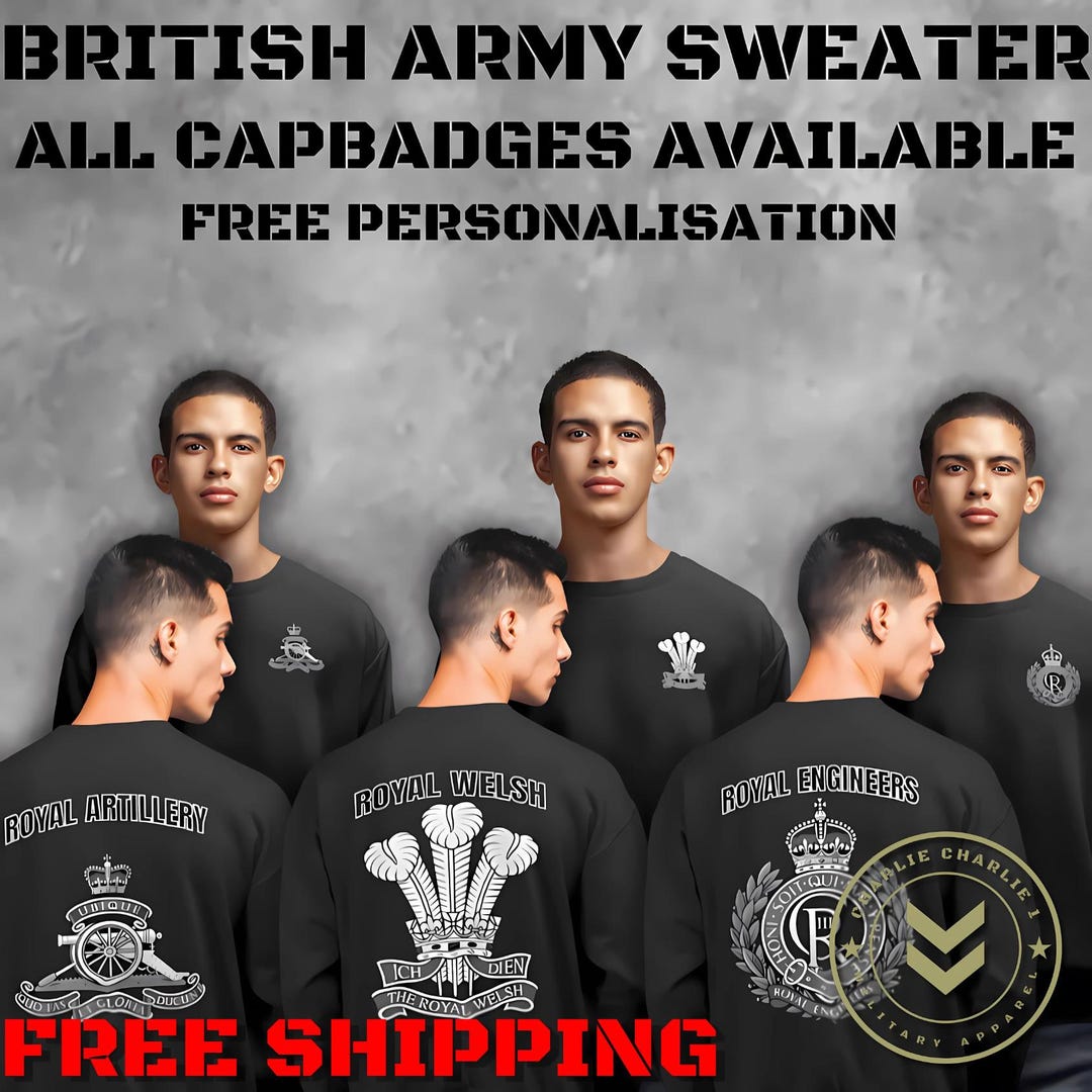 British Army Sweater All Cap Badges Available Free Personalisation - Etsy