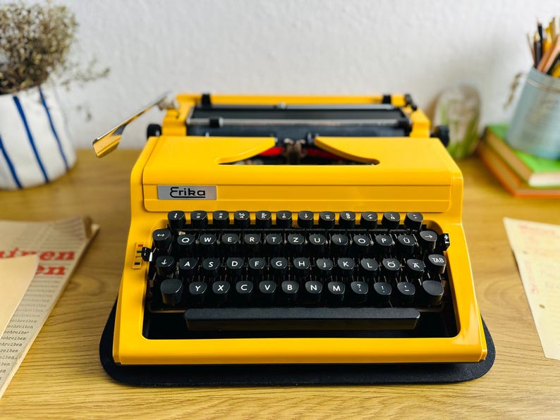 Erika Typewriter – 1960s, Yellow, Vintage German Machine – Vintage ...