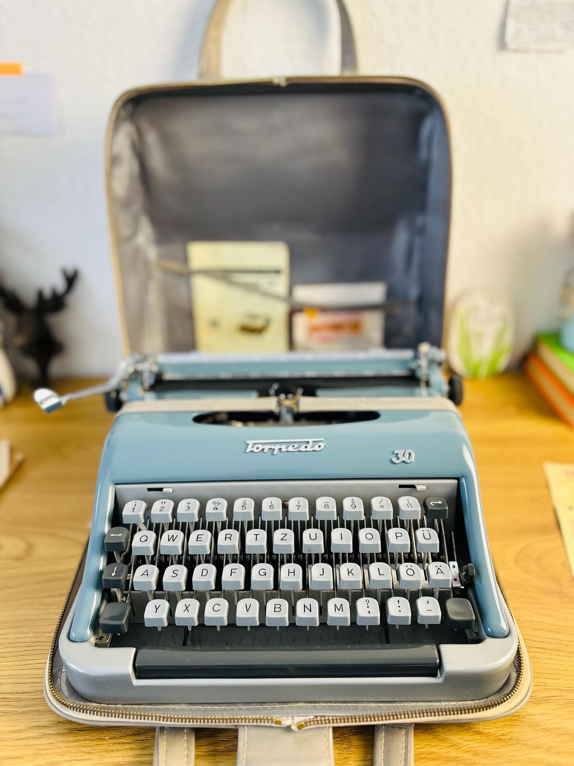 Antique Torpedo 30 Typewriter – 1961, Blue, Vintage German Machine - Etsy