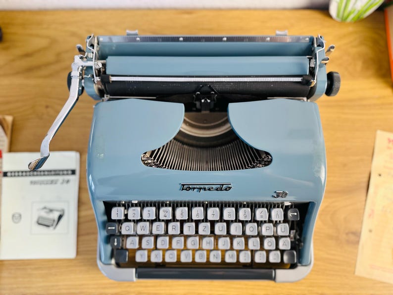 Antique Torpedo 30 Typewriter – 1961, Blue, Vintage German Machine - Etsy
