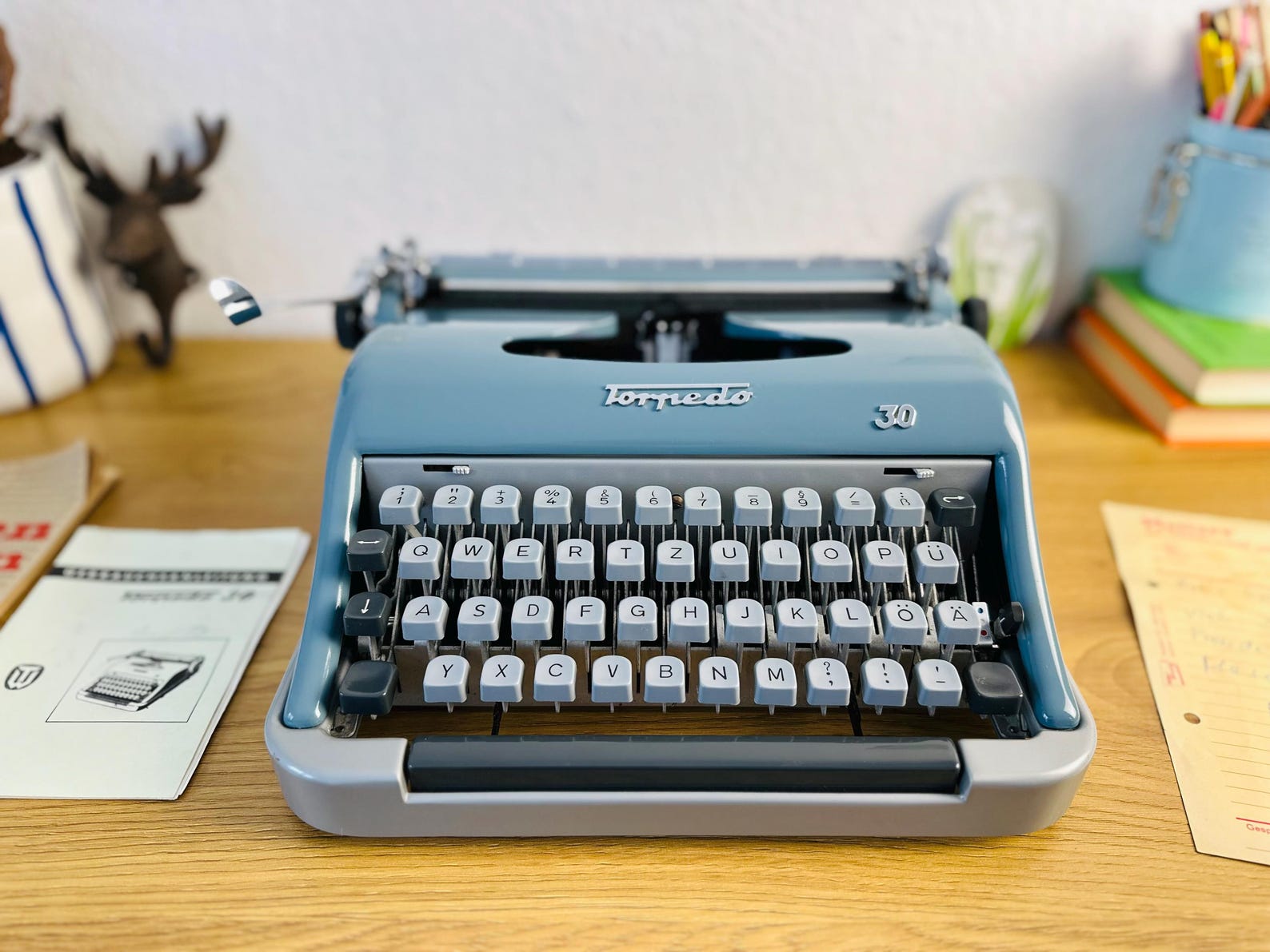 Antique Torpedo 30 Typewriter – 1961, Blue, Vintage German Machine - Etsy