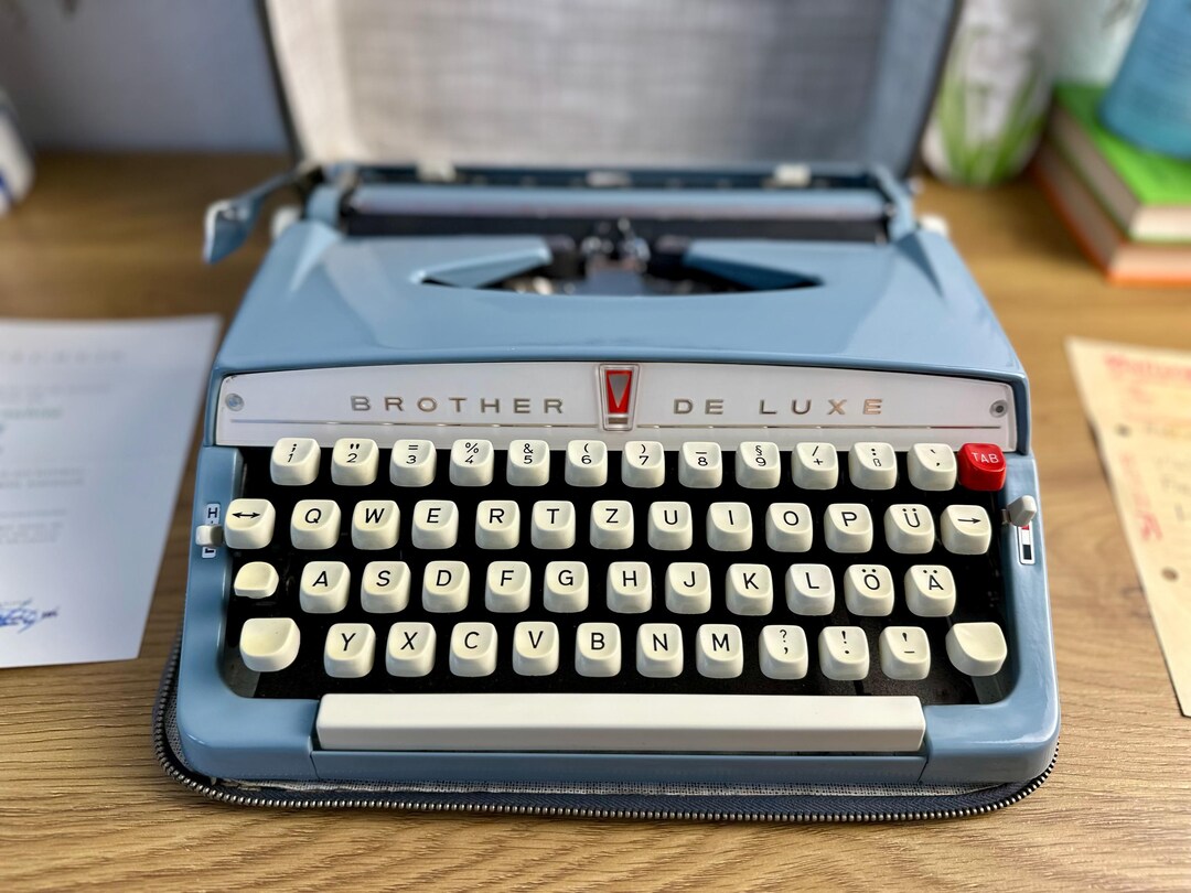 Blue Vintage Typewriter Brother De Luxe – 1960s, Compact Manual ...