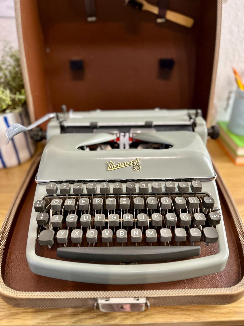 Vintage 1952 Rheinmetall Typewriter: Grey German Manual With Case - Etsy