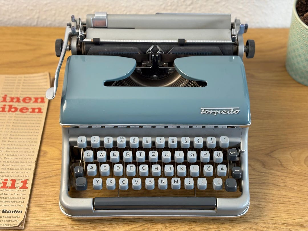 Vintage Torpedo Typewriter: Blue German Manual Machine With Case ...