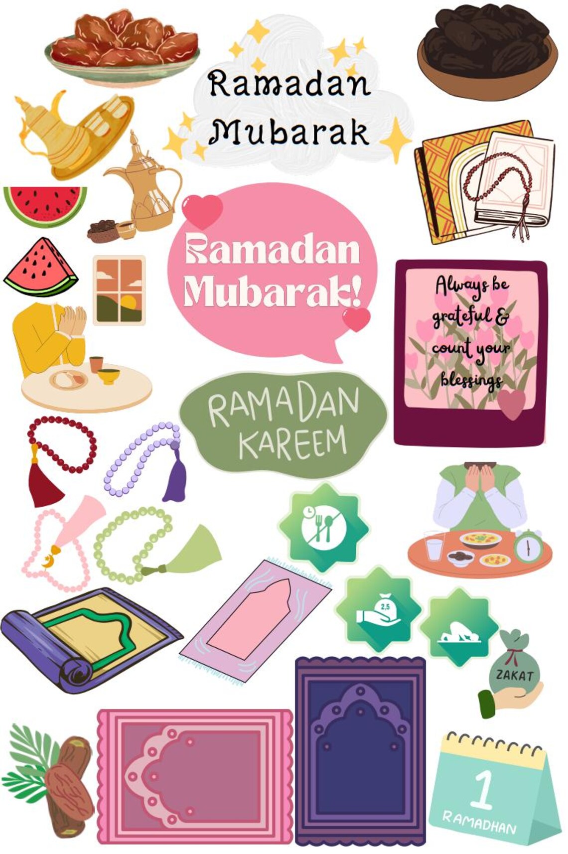 Ramadan Islamic Sticker Sheet – Deen Over Dunya, Just Dua It, Muslim ...