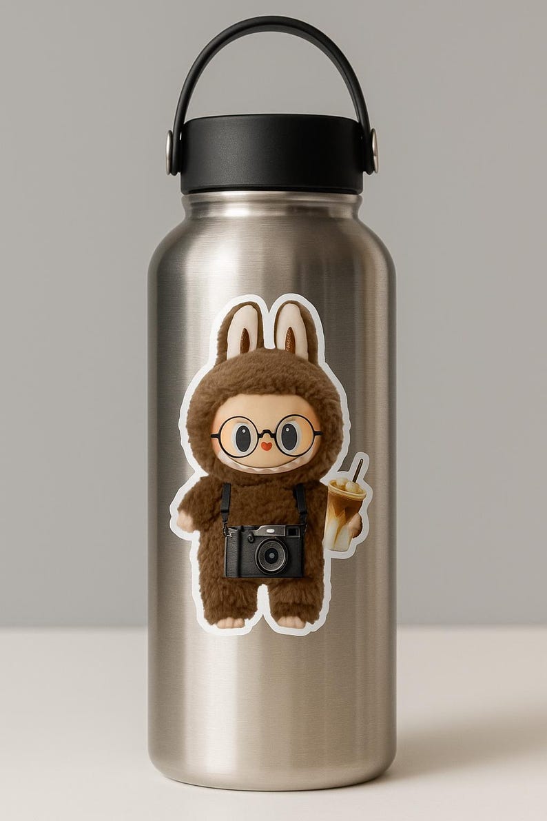 Labubu Sticker With Iced Coffee – Cute Cold Brew Aesthetic Vinyl for ...
