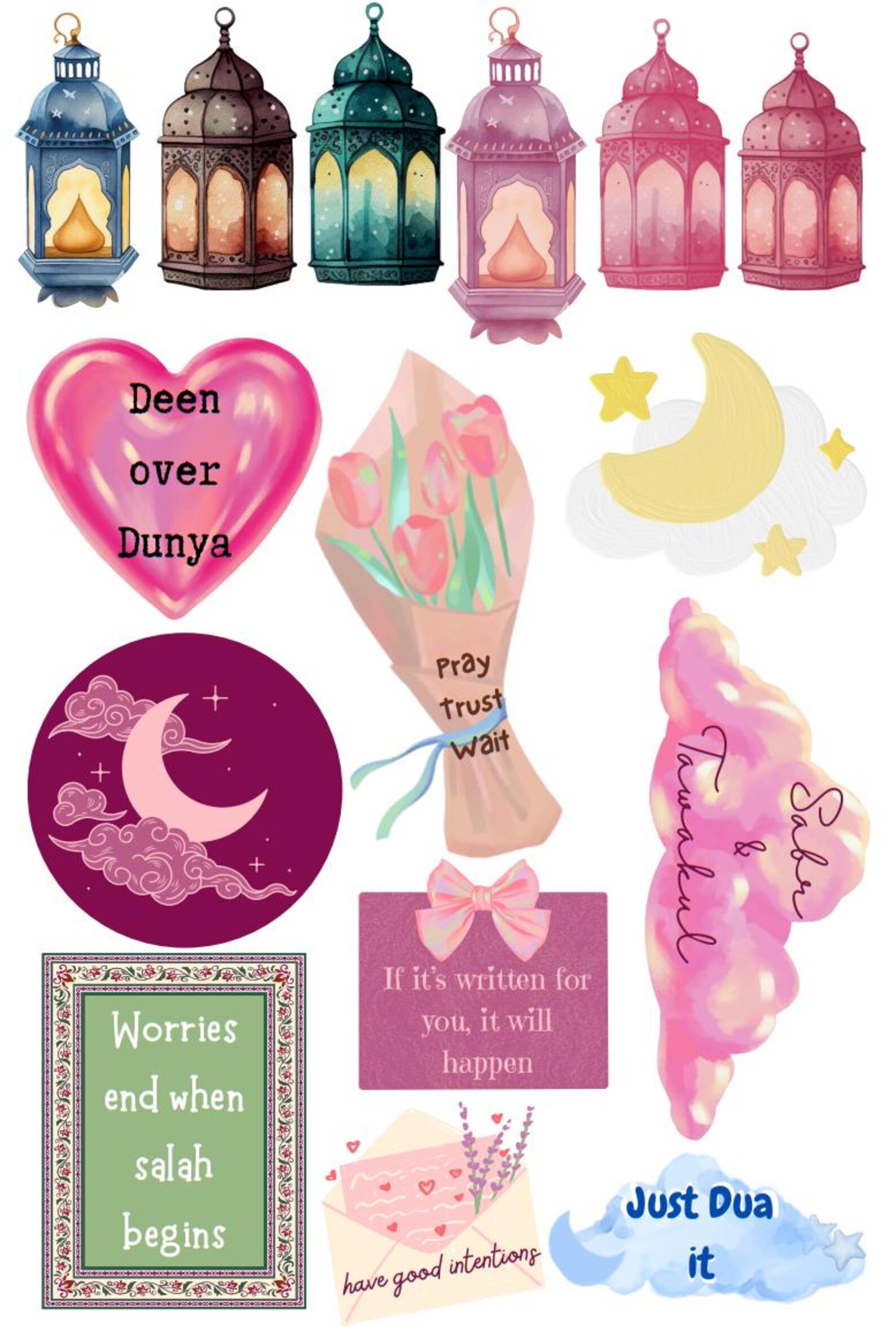 Ramadan Islamic Sticker Sheet – Deen Over Dunya, Just Dua It, Muslim ...