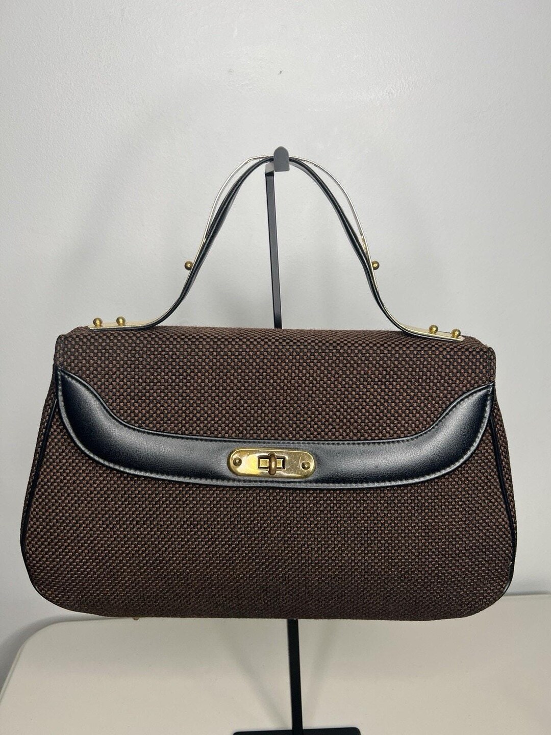 Vintage Tweed Satchel Handbag Metal Handle Turn Lock Retro - Etsy