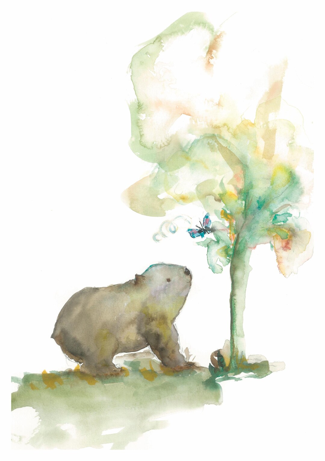 Art Print A3 - Wombat - Green - Watercolour - Etsy