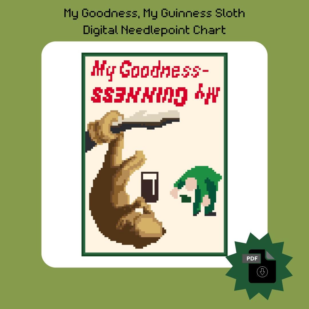Guinness Sloth Needlepoint Chart (digital Download) - Etsy