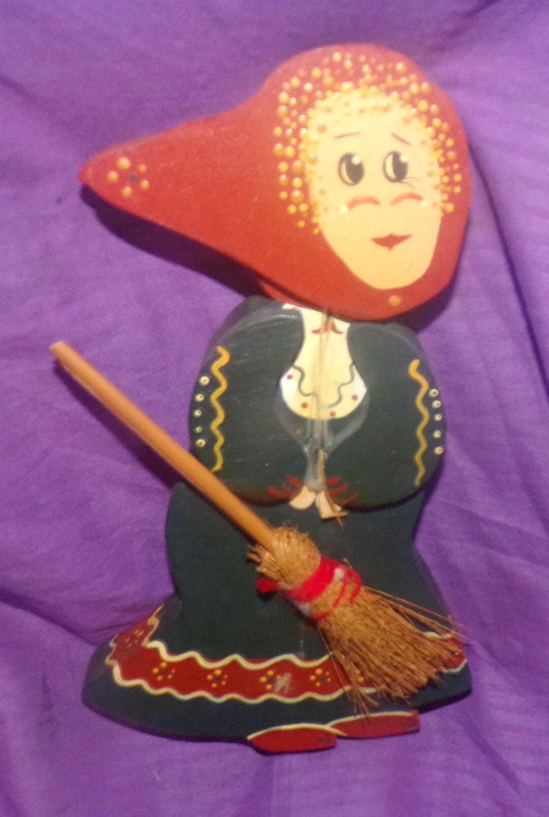 Vintage Antique Good Luck Kitchen Witch With Broom Wooden Plaque ...