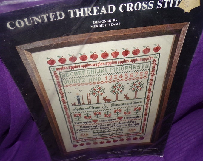 Apples Sampler Merrily Beams Designs Counted Thread Stitch Kit 11x14 - Etsy