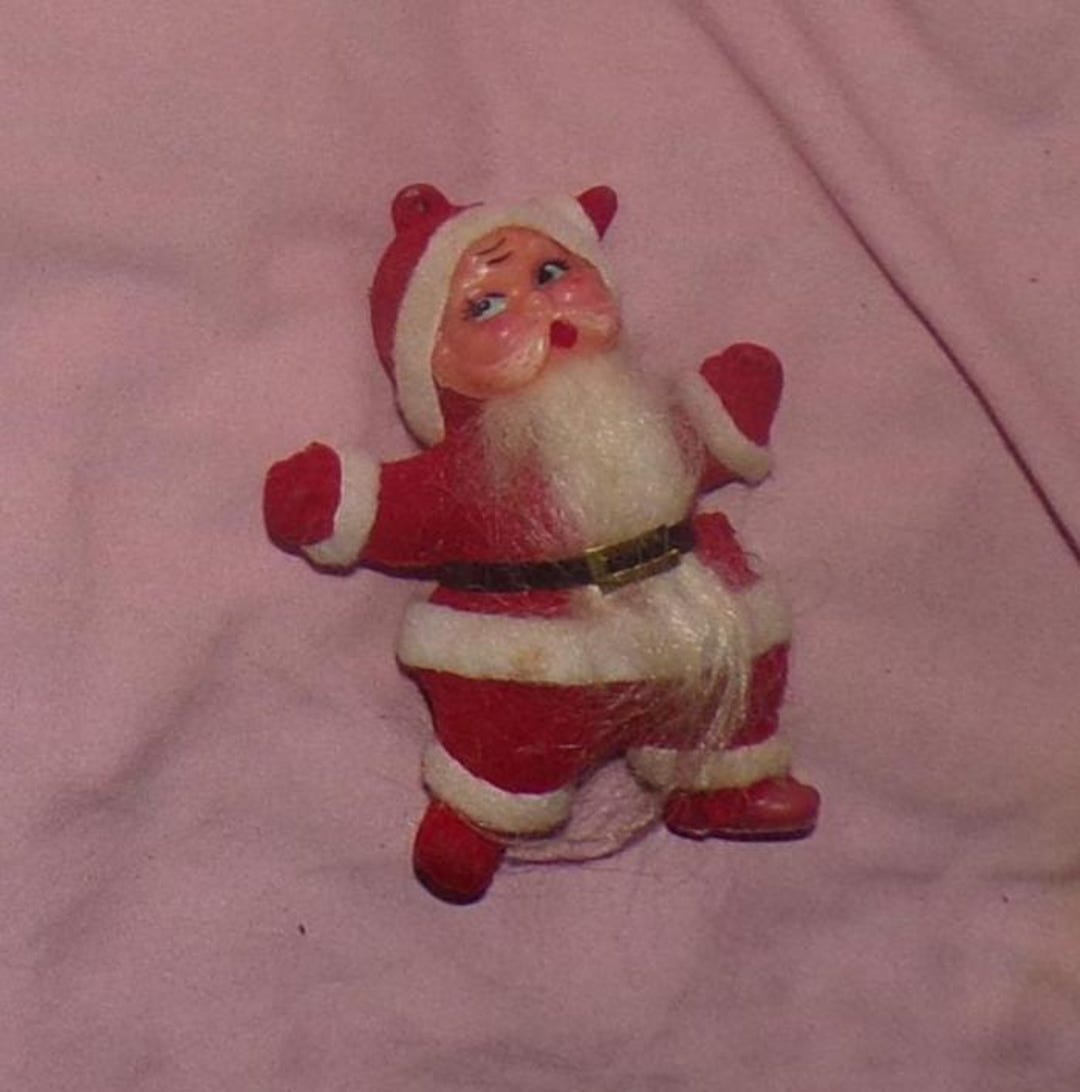 Vintage Flocked Santa Figurine - Etsy