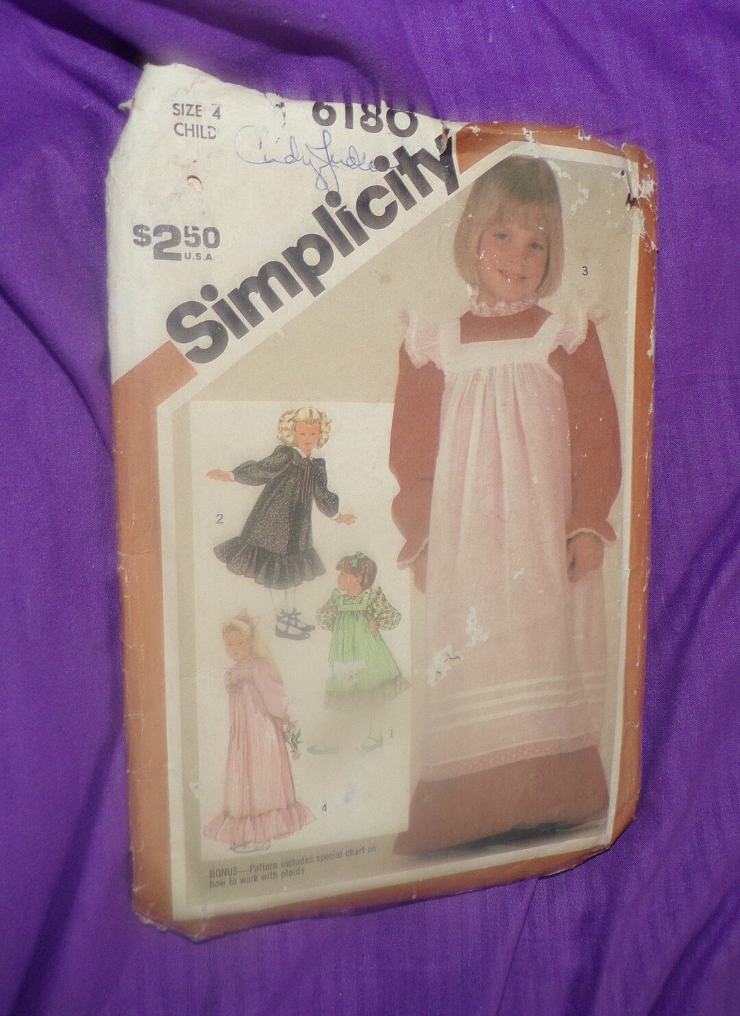 Vintage Girls Simplicity 6180 Girls Vintage Dress and Pinafore Sewing ...