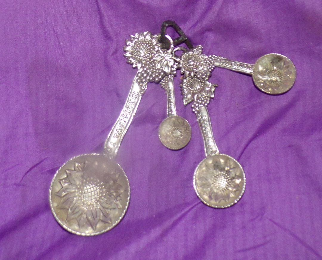 Vintage Ganz Sunflower Design Pewter Metal Decorative Measuring Spoons ...