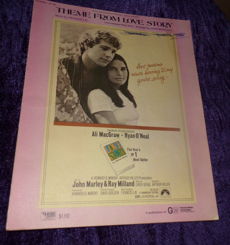 Partitura de portada de la película Theme From Love Story - Etsy México