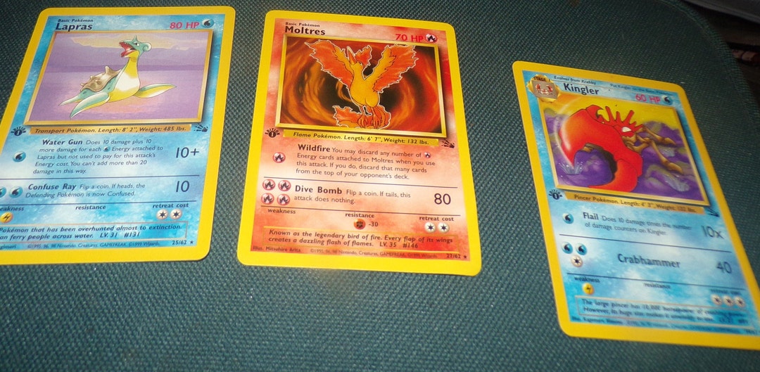 Vintage Pokemon Card Lot of 3 First Edition Fossil Kingler Moltres ...