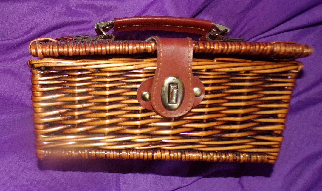 Vintage Wicker Box Handbag Purse With Leather Straps - Etsy