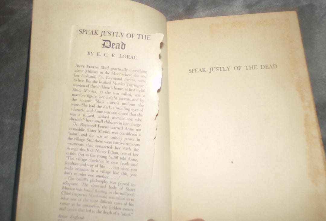 Vintage 1953 Doubleday Speak Justly of the Dead Antique Mystery Novel E ...