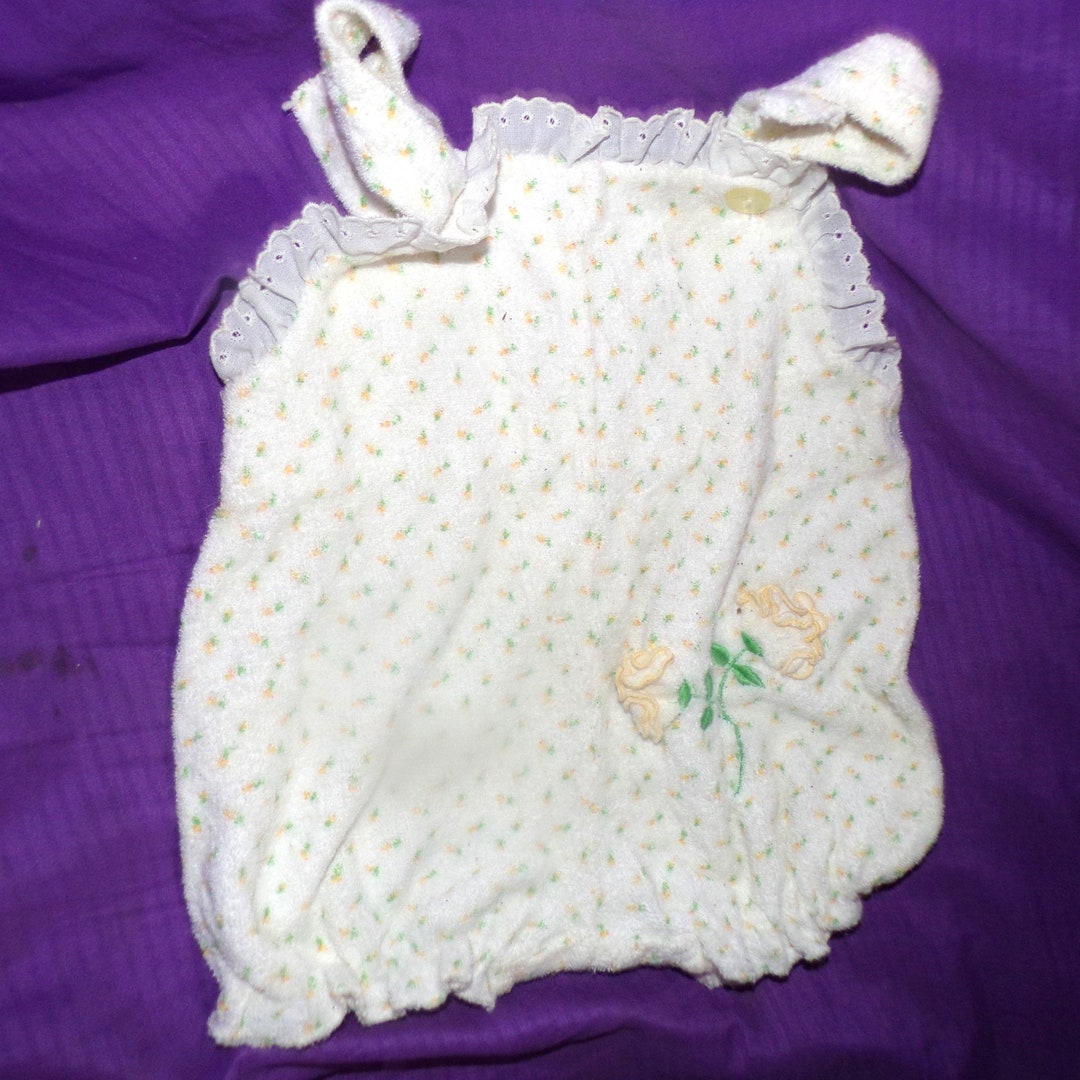 Vintage Baby Togs Terry Cloth Romper With Rose Appliques and Rose Print ...