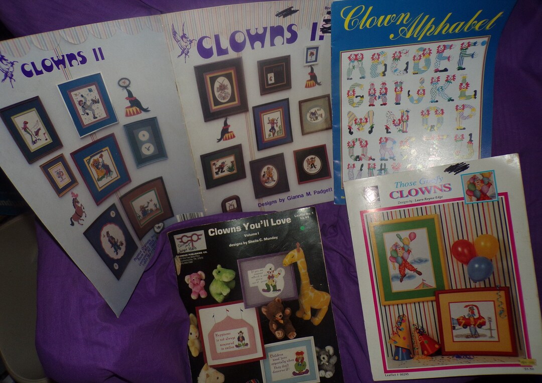 Lot of 4 Clown Cross Stitch Pattern Flyers Those Goofy Clowns, Clown ...
